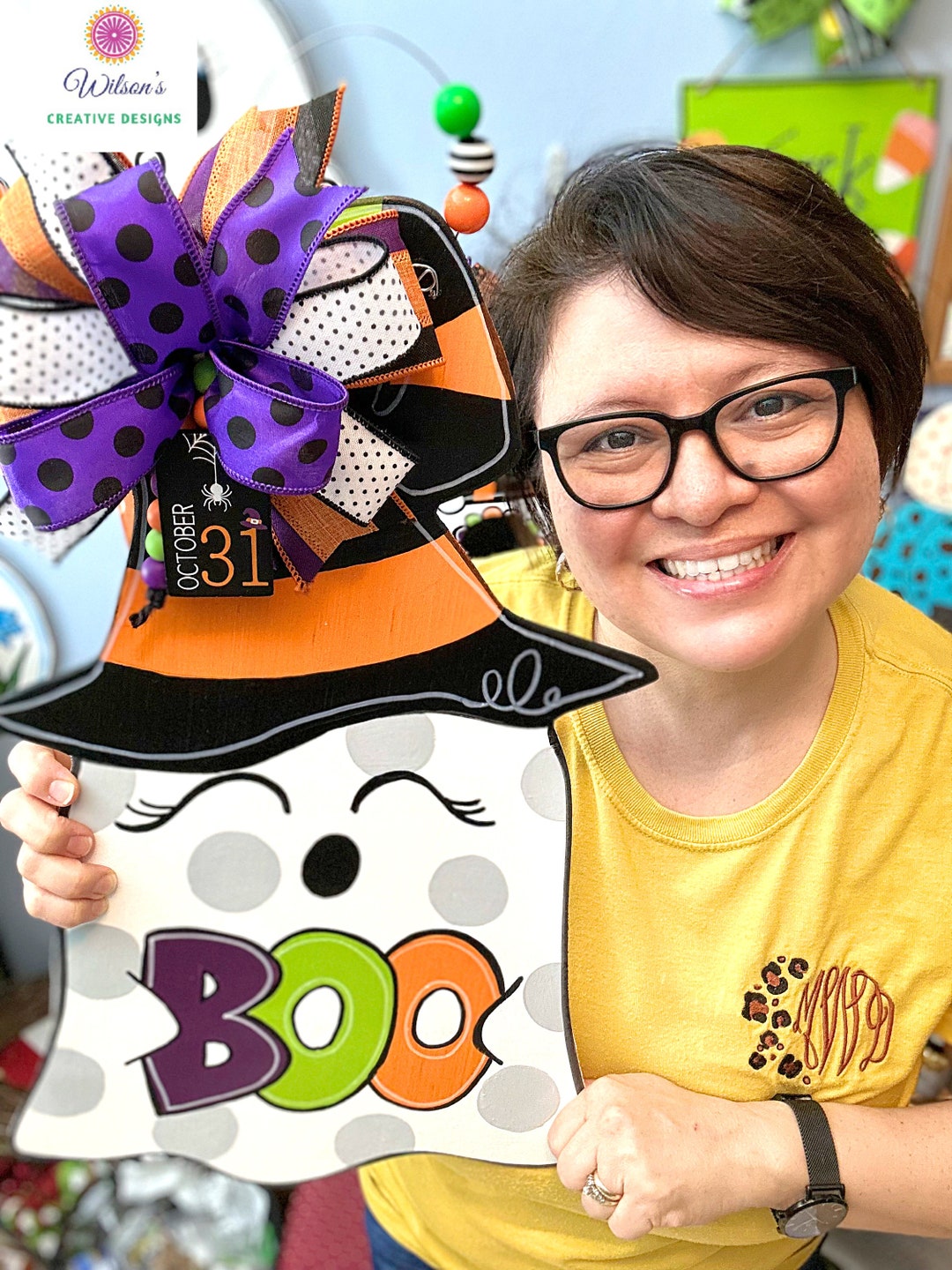 Ghost Door Hanger, Boo Door Sign Halloween Door Decor for Front Door ...