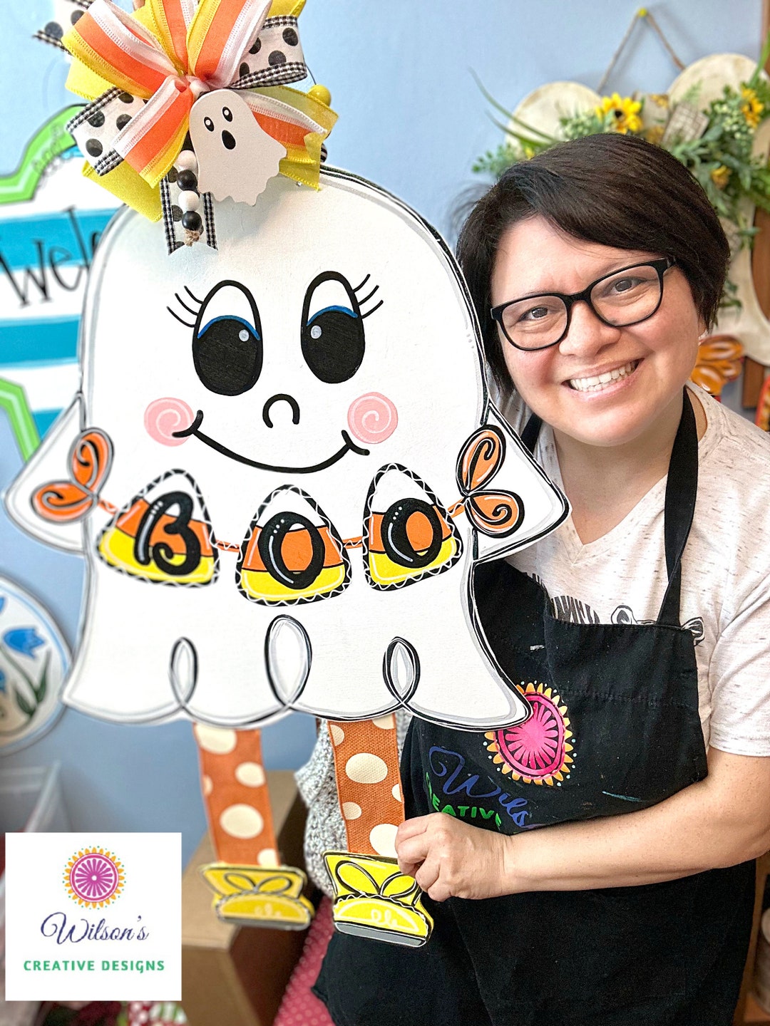 Ghost Door Hanger With Ribbon Legs, Halloween Decor for Front Door ...