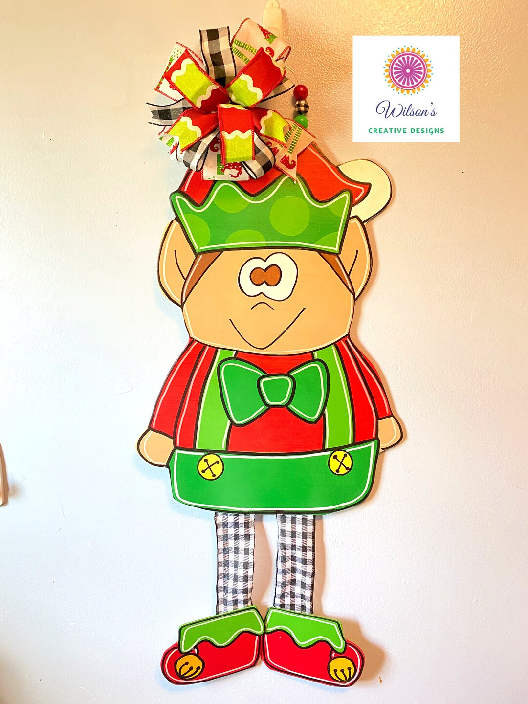 Elf Door Hanger With Ribbon Legs, Christmas Door Hanger, Holiday Door ...