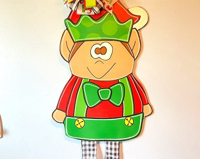 Elf Door Hanger With Ribbon Legs, Christmas Door Hanger, Holiday Door ...