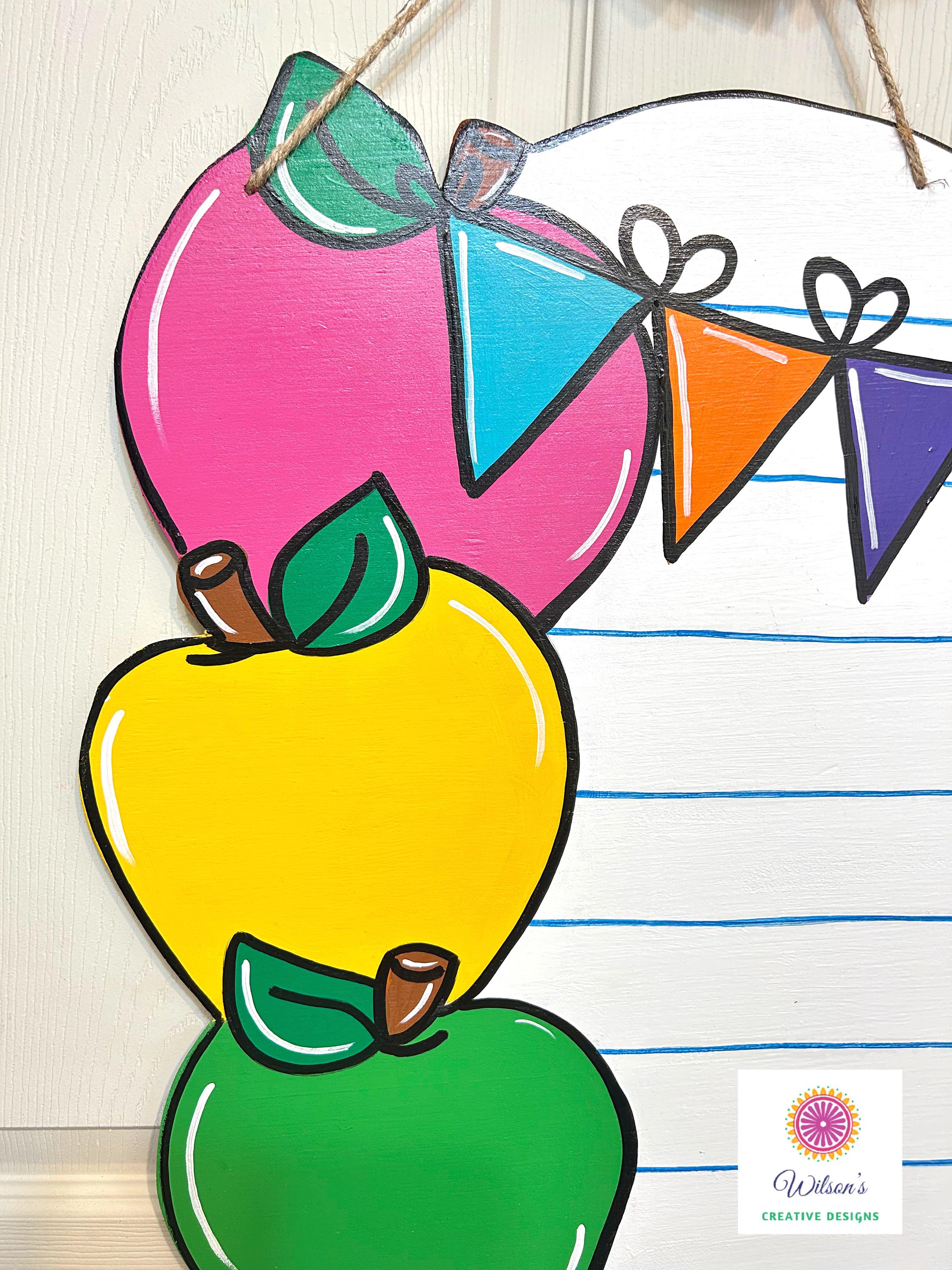 Personalized Teacher Door Hanger – Stacked Apples With Banner and Bow ...