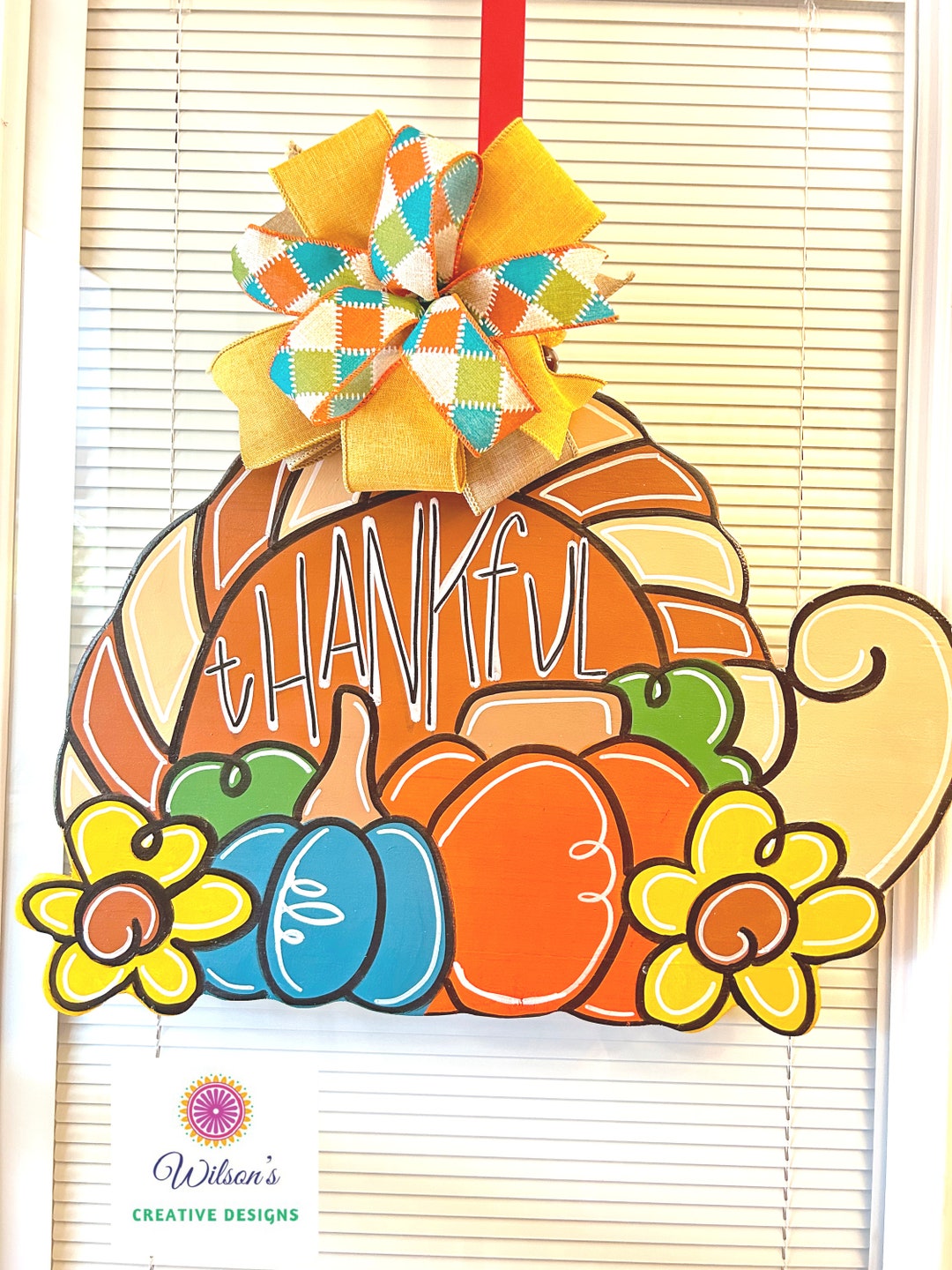 Cornucopia Door Hanger for Front Door, Thanksgiving Decoration for ...