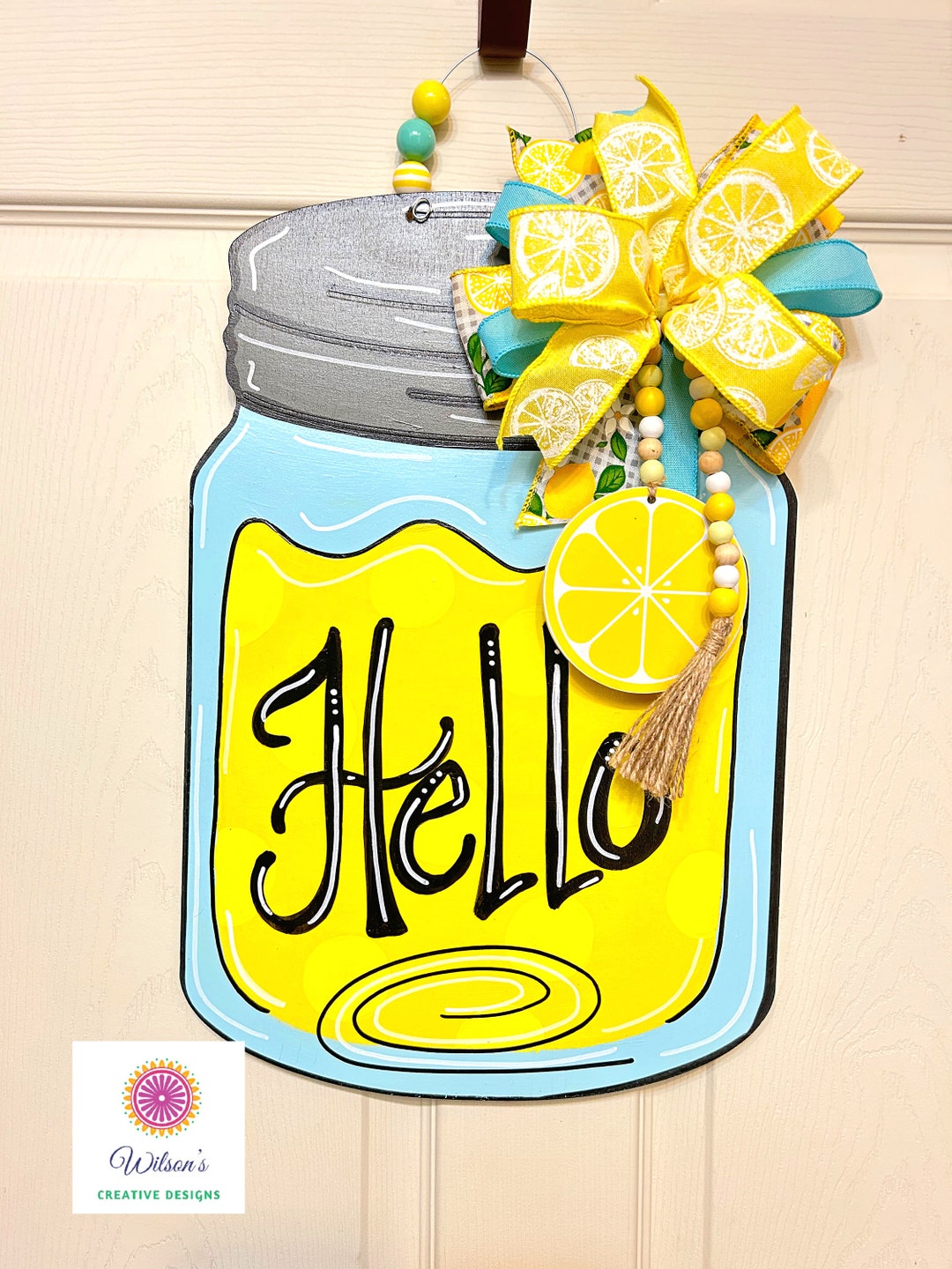 Hello Lemonade Door Hanger for Front Door, Lemon Door Hanger, Mason Jar ...