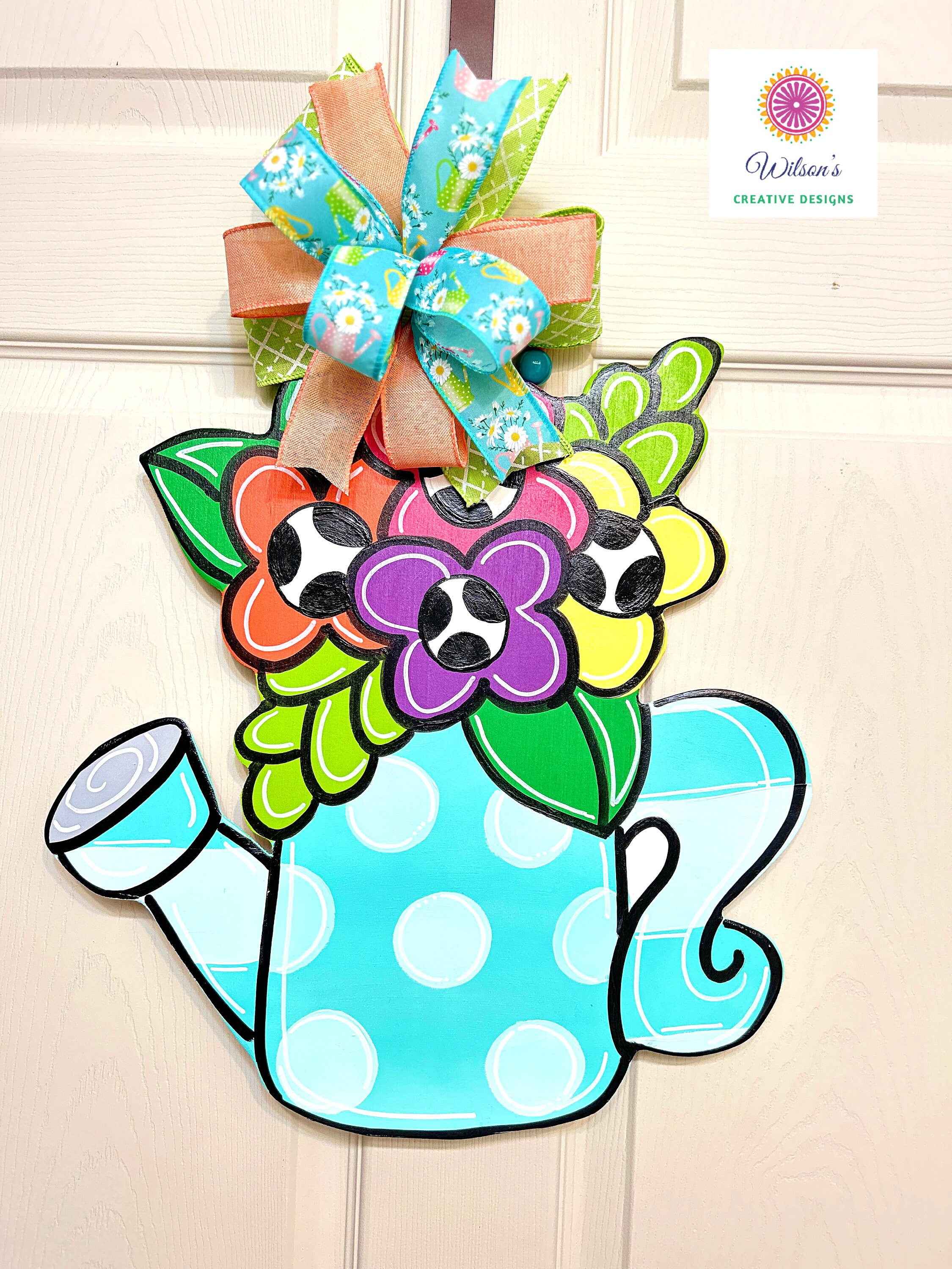 Spring Door Sign, Spring Door Decor for Front Door, Watering Can Door ...