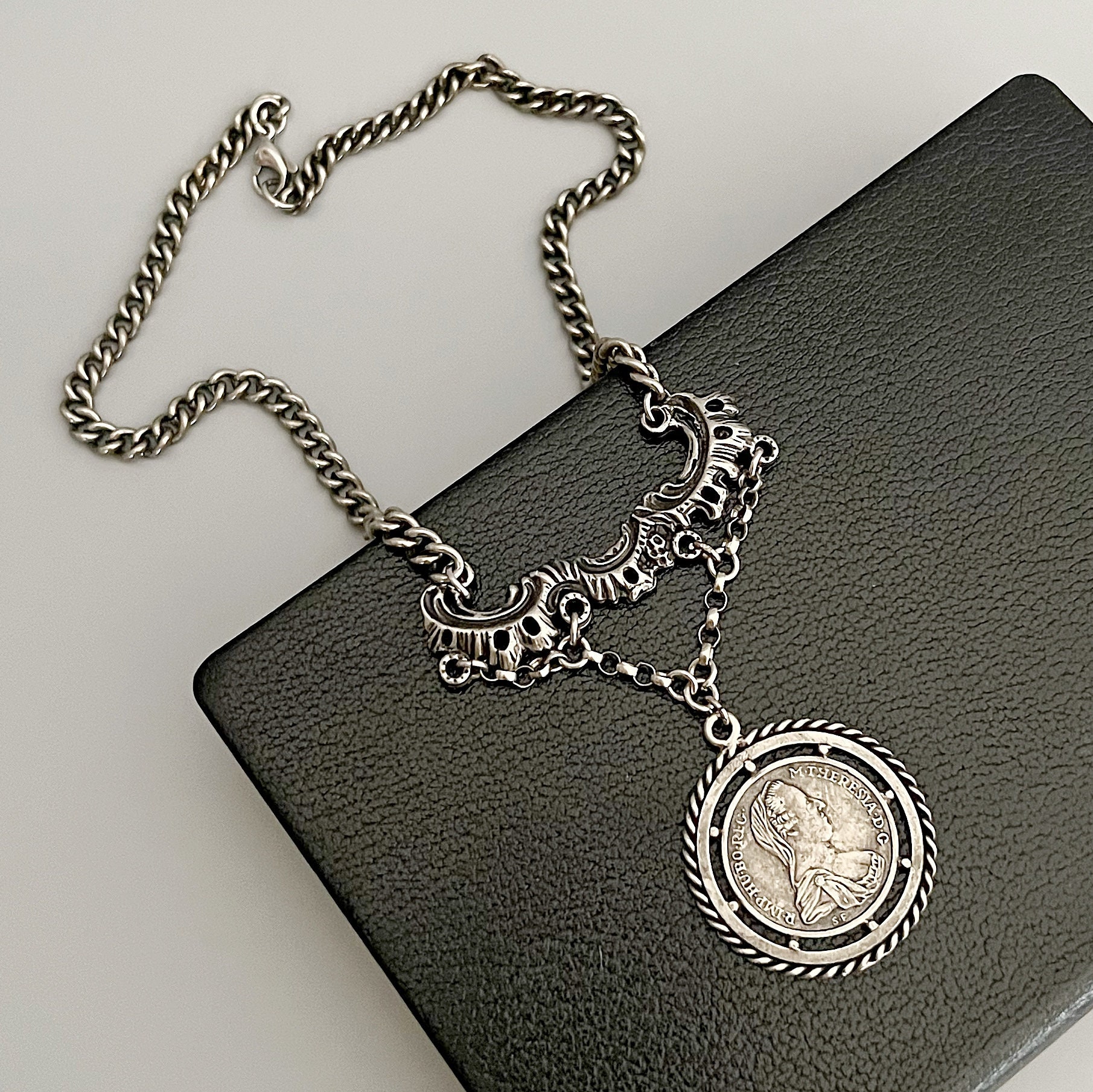 Kropfkette Maria Theresia Large Coin Bohemian Necklace Austria Hungary ...