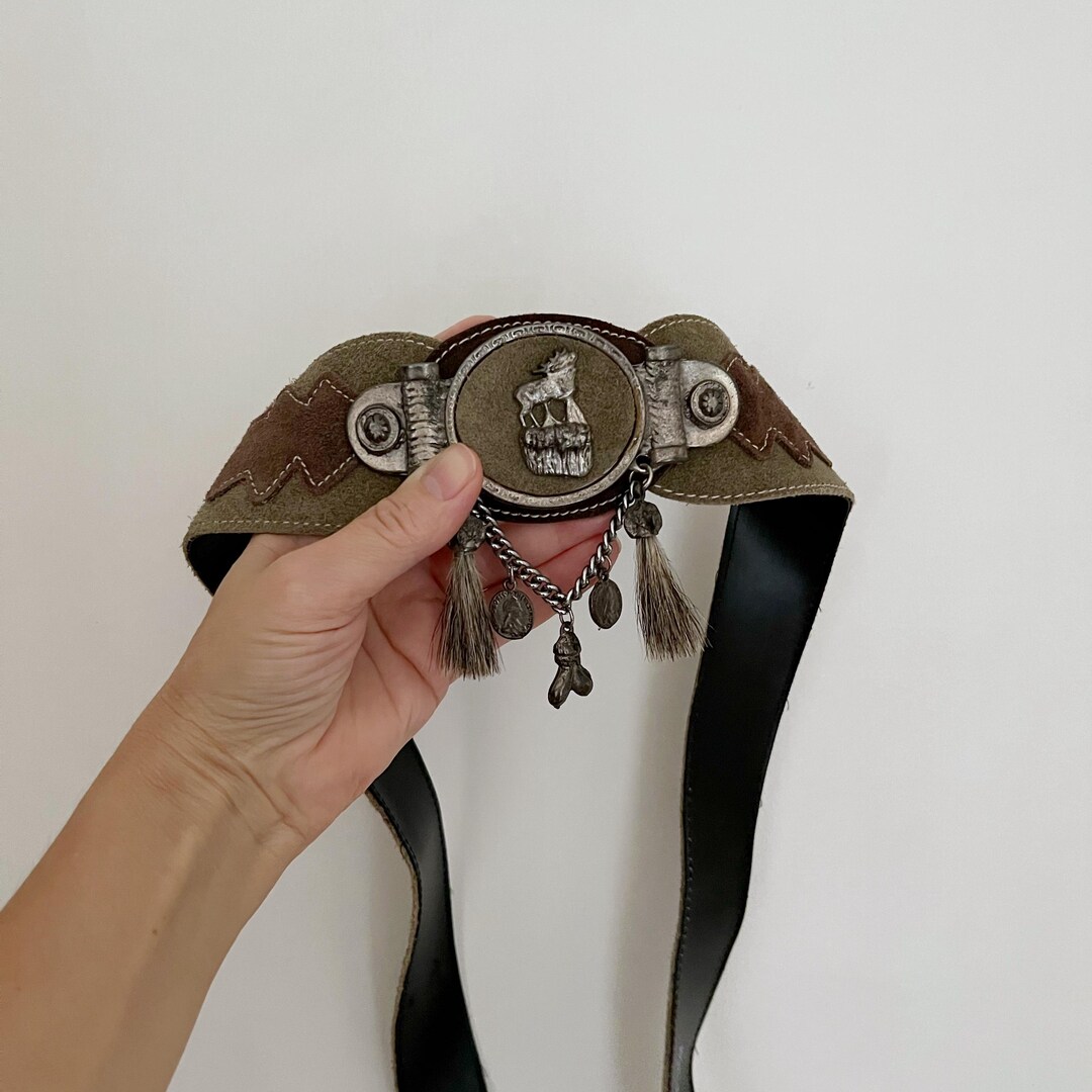 Deer Trachten Belt Green Leather Deer Buckle Charivari Grandel Coins ...