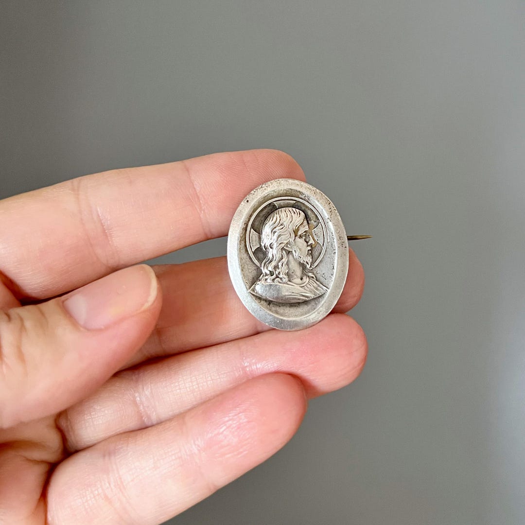 Victorian Brooch Jesus With Cross Antique Religious Jesus Relief ...