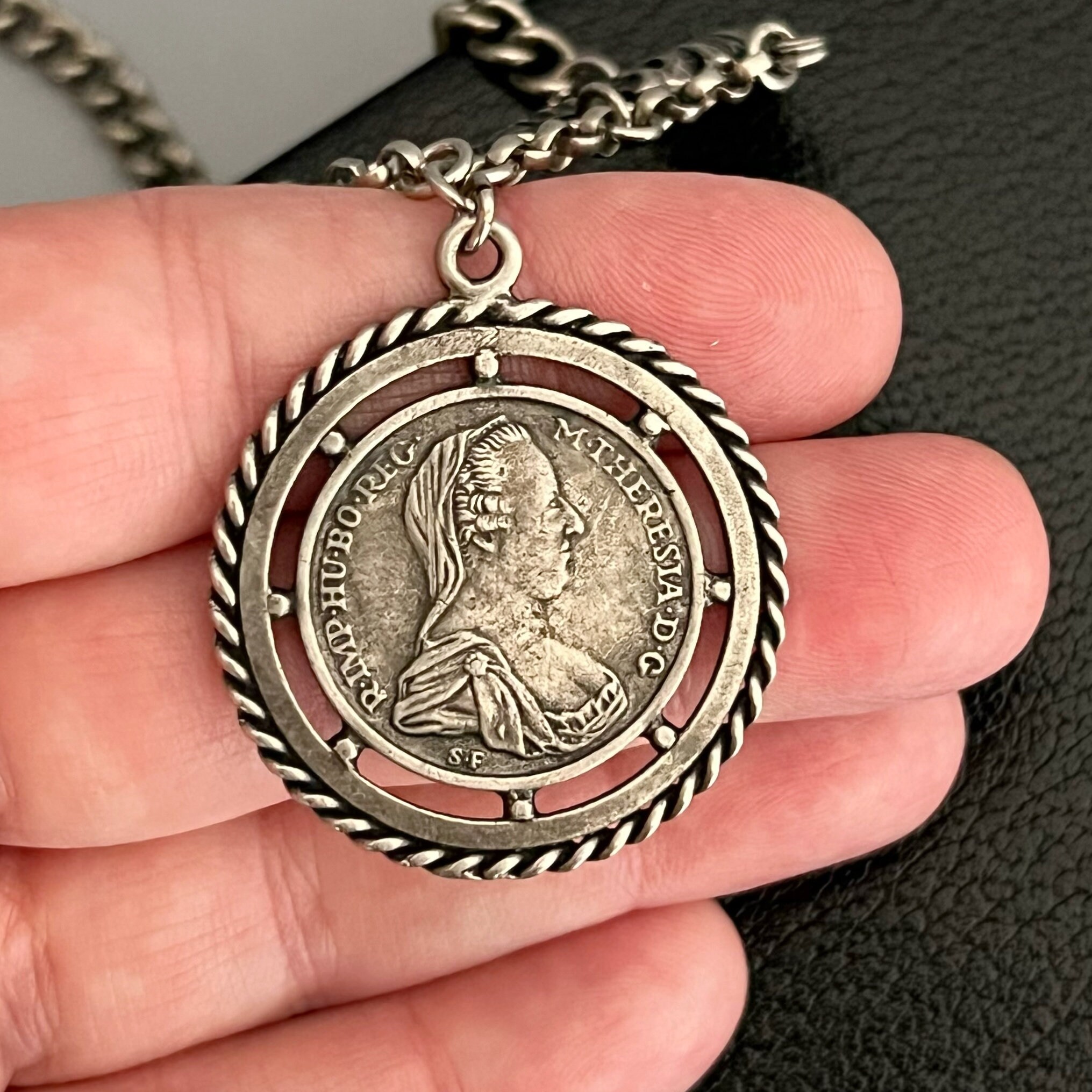 Kropfkette Maria Theresia Large Coin Bohemian Necklace Austria Hungary ...