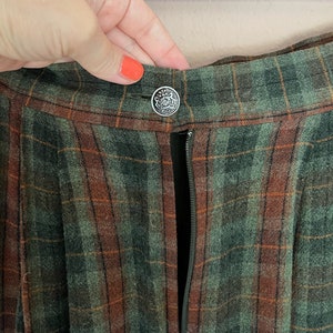 Wool Plaid Skirt With Pockets - Long Warm Dark Green Brown Tartan Skirt ...