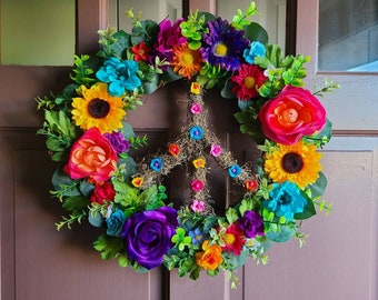 18 Bright Peace Sign Wreath - Etsy