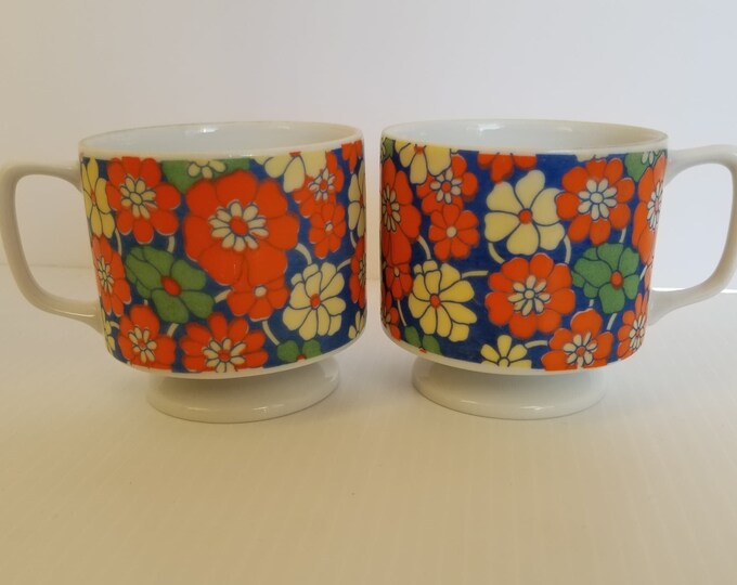 Retro/mod Flower Power Footed Coffee Cups Set of 2, Vintage Flower ...