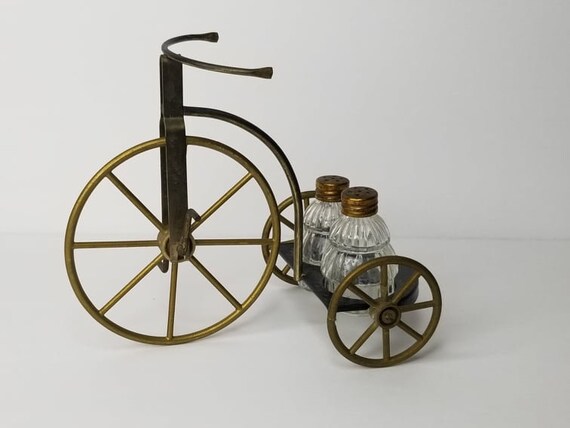 Vintage Bicycle Salt & Pepper Shaker Holder With Glass Shakers | Etsy