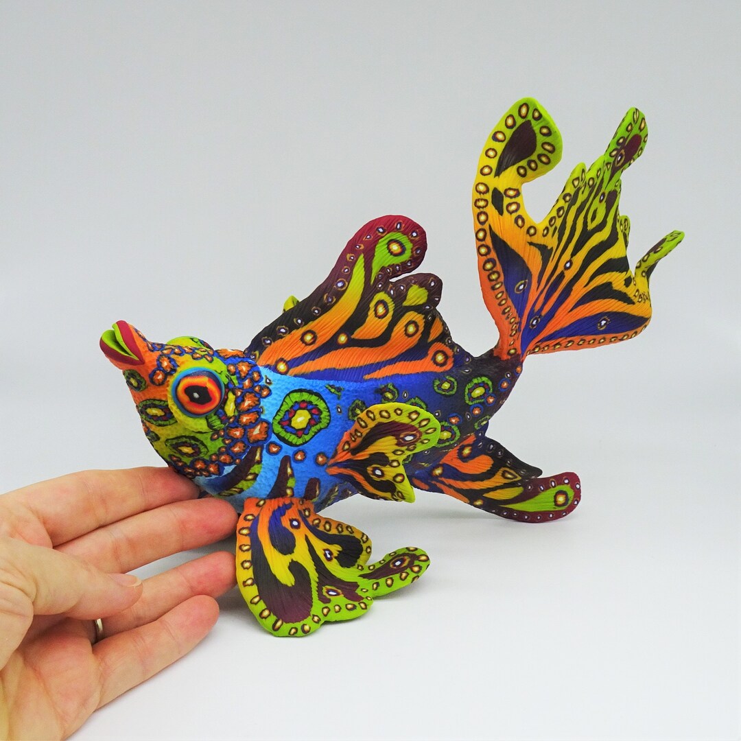 Yellow Fantail Fish, Fish, Fish Sculpture, Fantasy Fish, Polymer Clay ...