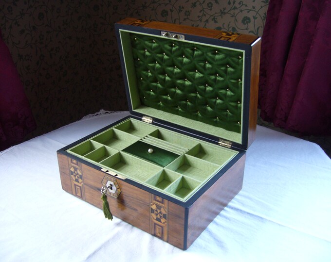 Victorian Antique Jewellery Box Walnut With Green Interior - Etsy