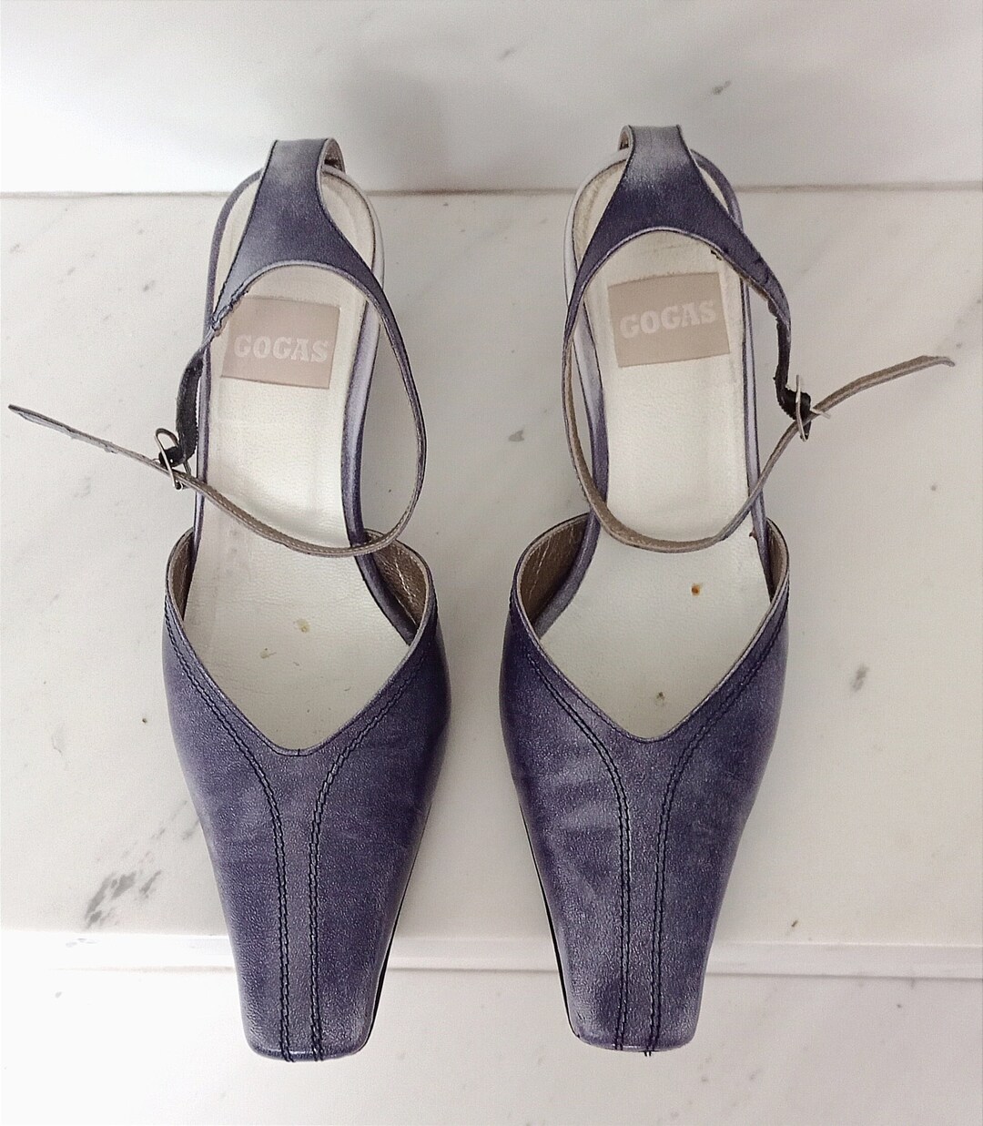 Vintage Leather Low Heel Pointed Slingbacks, Retro Style Statement Pumps, All Day Lady's Shoes ...