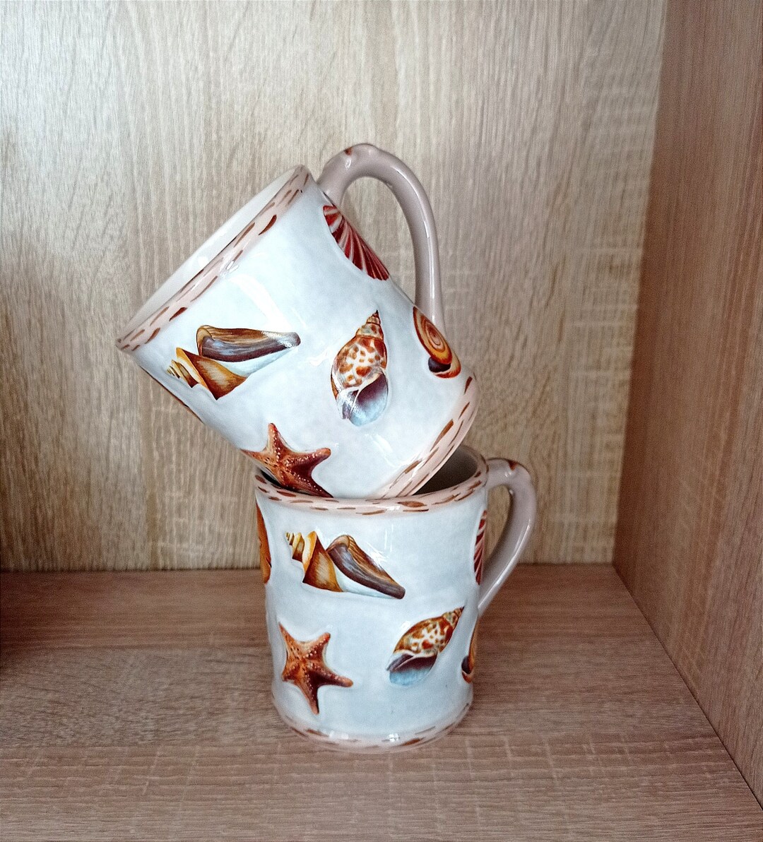 Two Vintage Sea Shells Mugs, Summer Themed Tea Cups, Coffee Lovers Gift ...