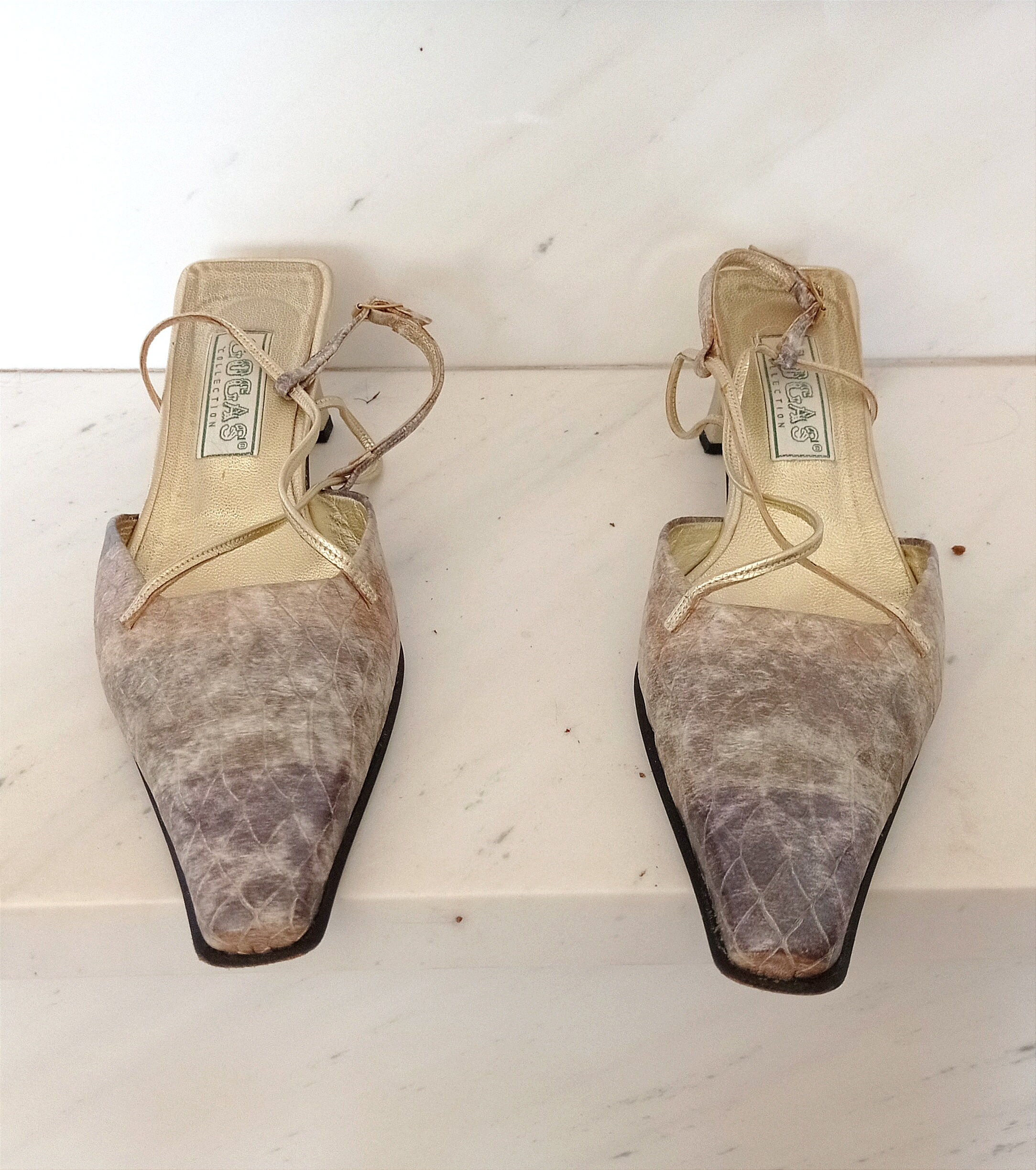 Vintage Handmade Statement Slingbacks From the '80s, EU 38 1/2 Low Heel Square Toe Pumps, Fine ...