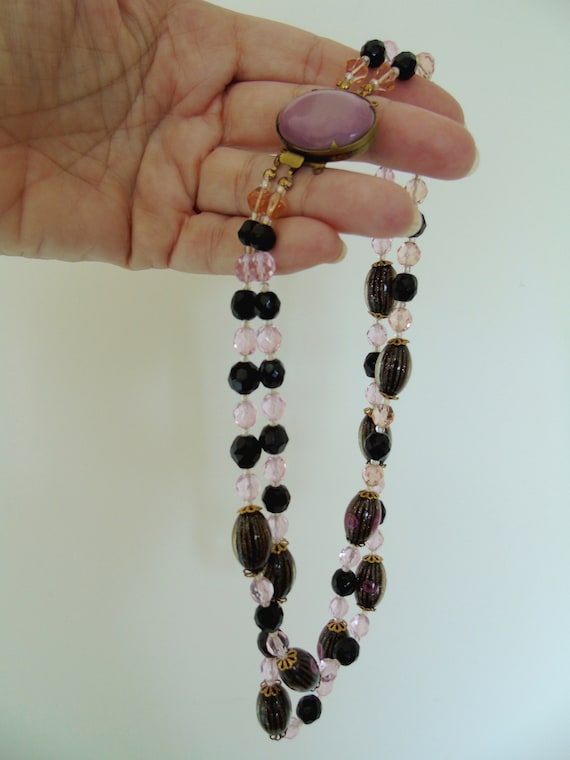 Vintage two strads Czech glass beads romantic handmad… - Gem