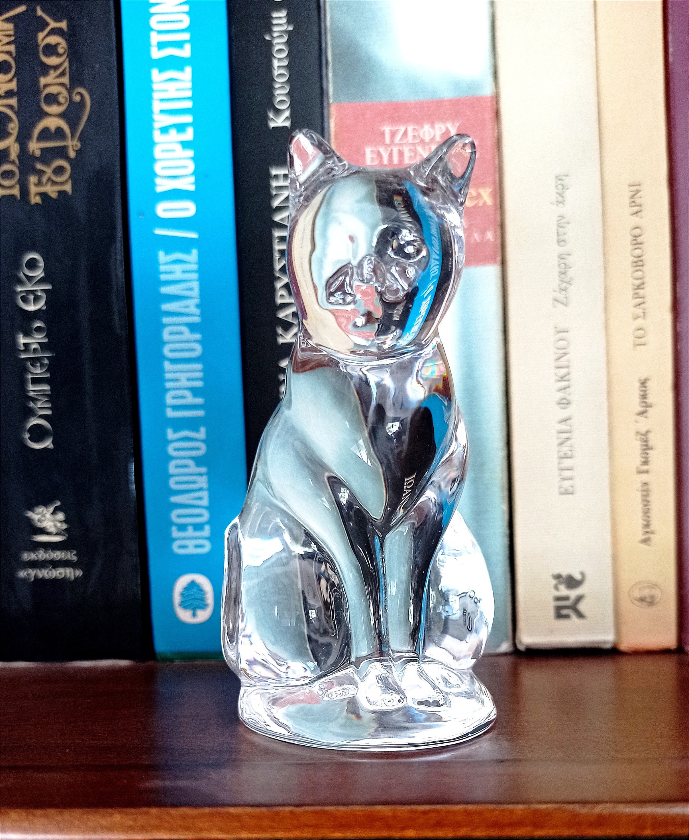 Clear Glass Vintage Cat Figurine, Cat Lovers Present, Collectible Cat ...