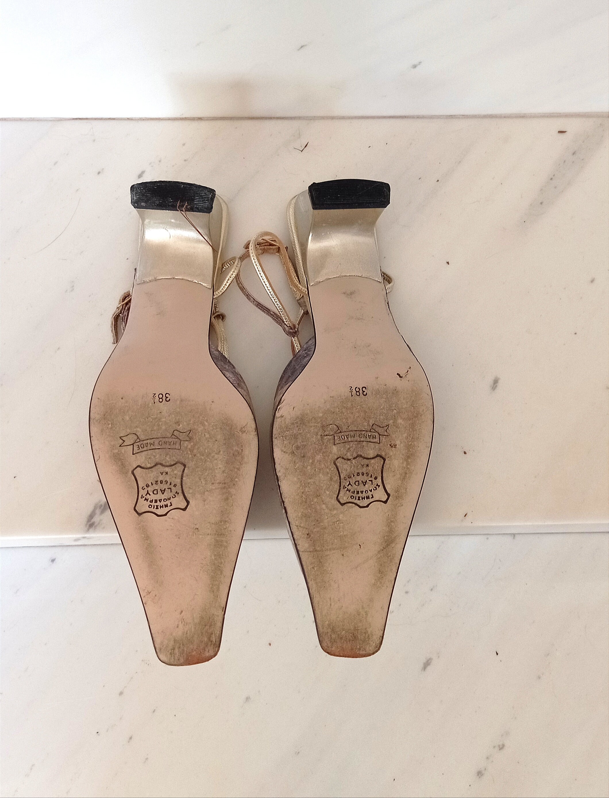 Vintage Handmade Statement Slingbacks From the '80s, EU 38 1/2 Low Heel Square Toe Pumps, Fine ...