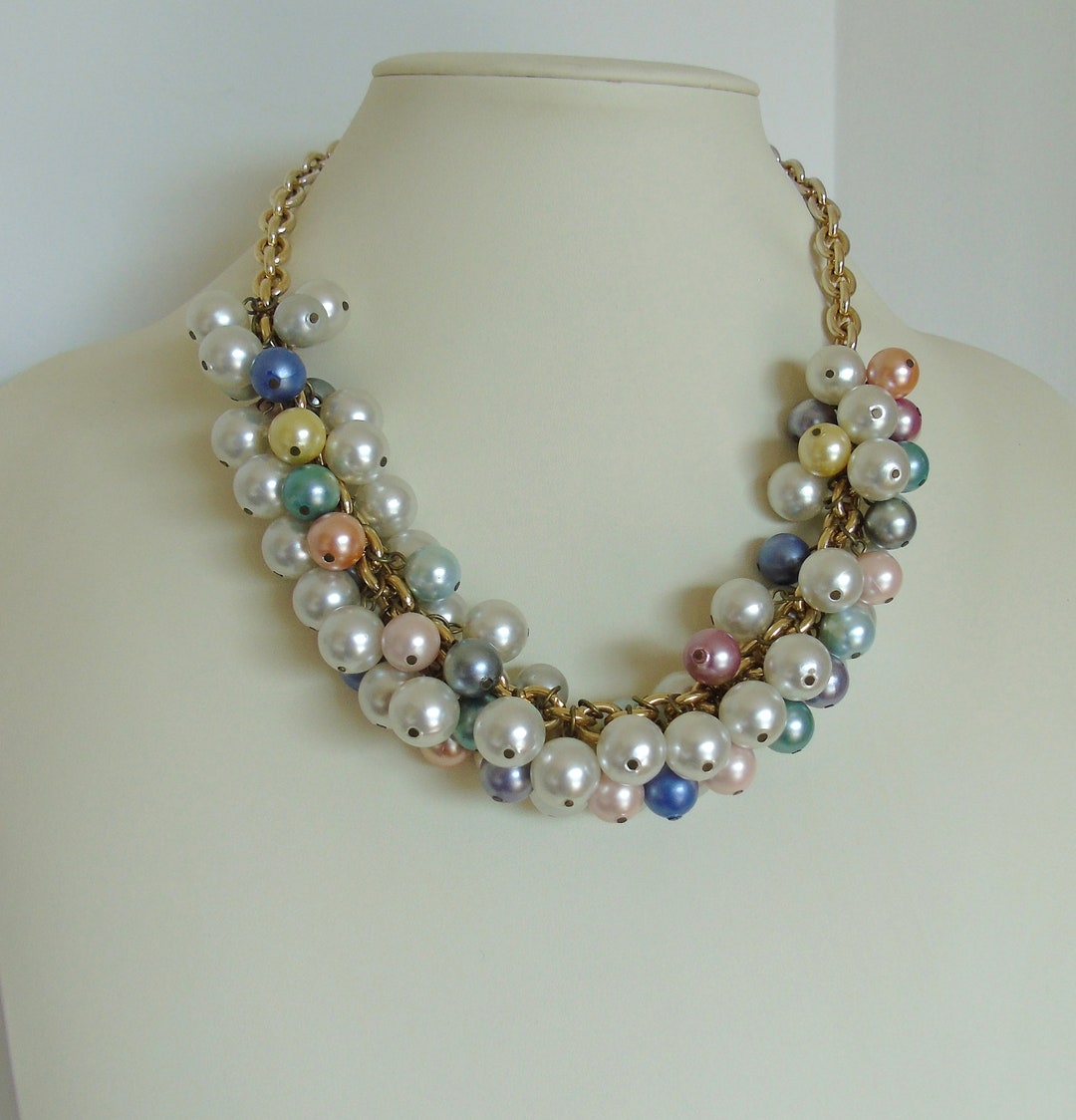 Vintage Faux Pearls Bulky Statement Necklace, '80s Collectible Jewelry ...