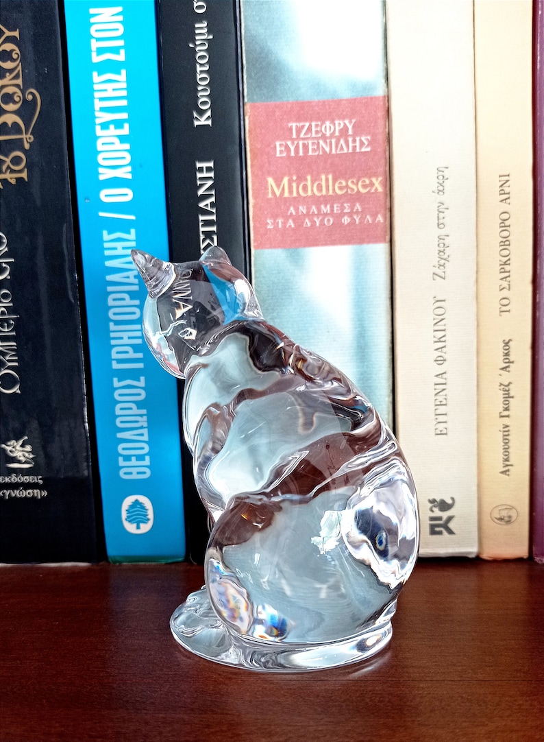 Clear Glass Vintage Cat Figurine, Cat Lovers Present, Collectible Cat ...