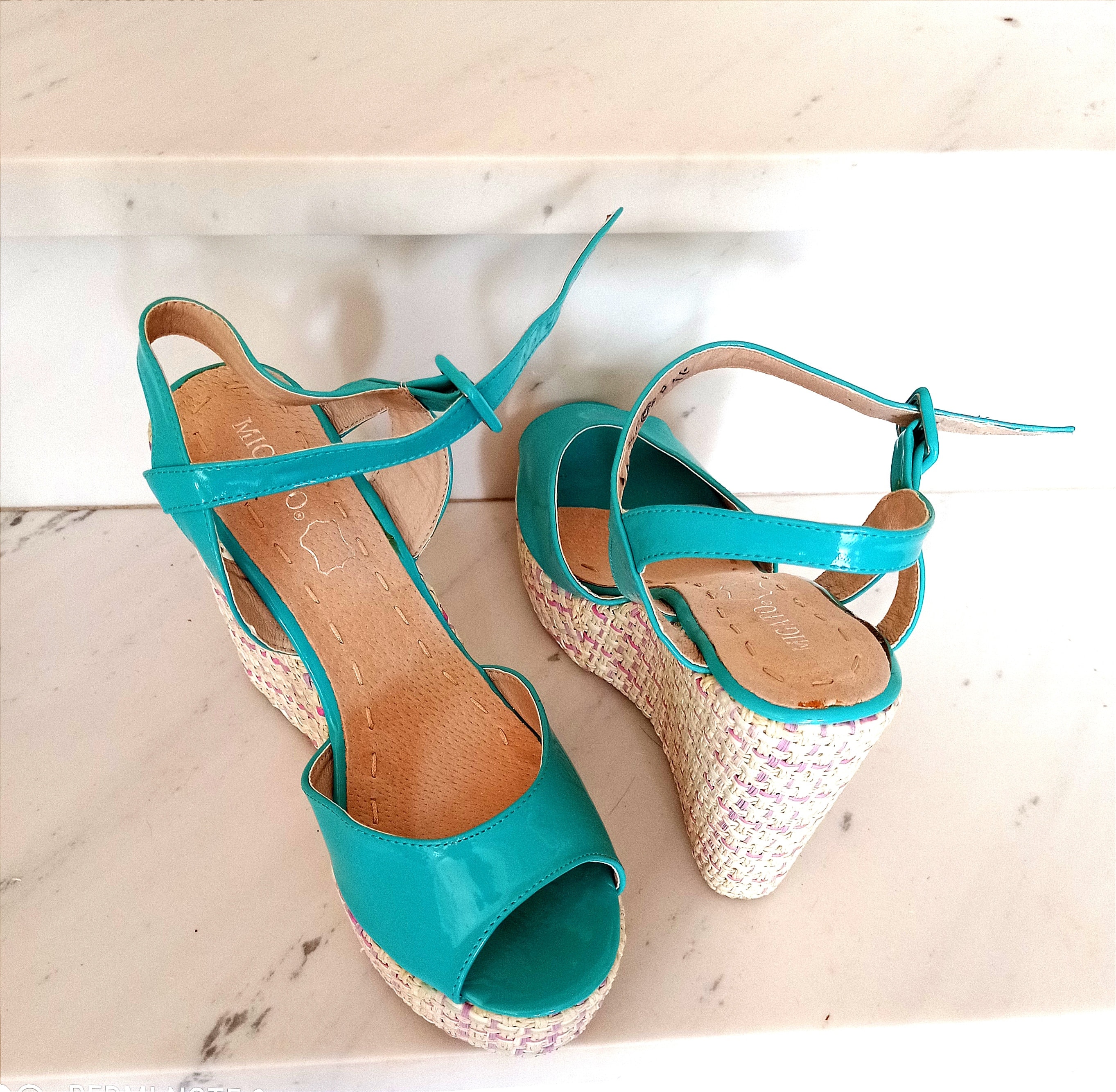 Y2K Ultra High Turquoise Platform Sandals, Colourful Straw Platform ...