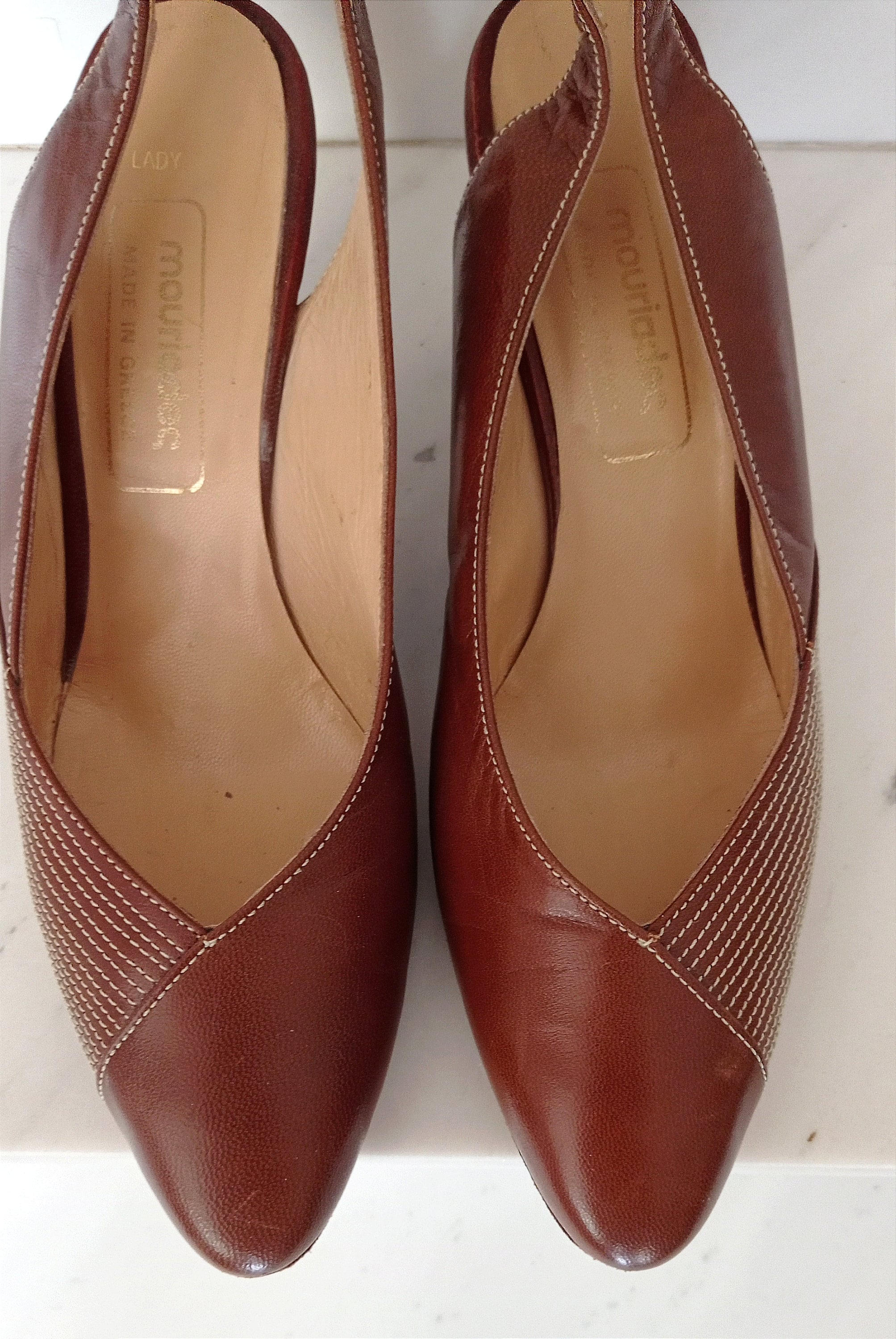 Vintage Classic Brown Leather Slingbacks, Statement Pumps From the '80s ...