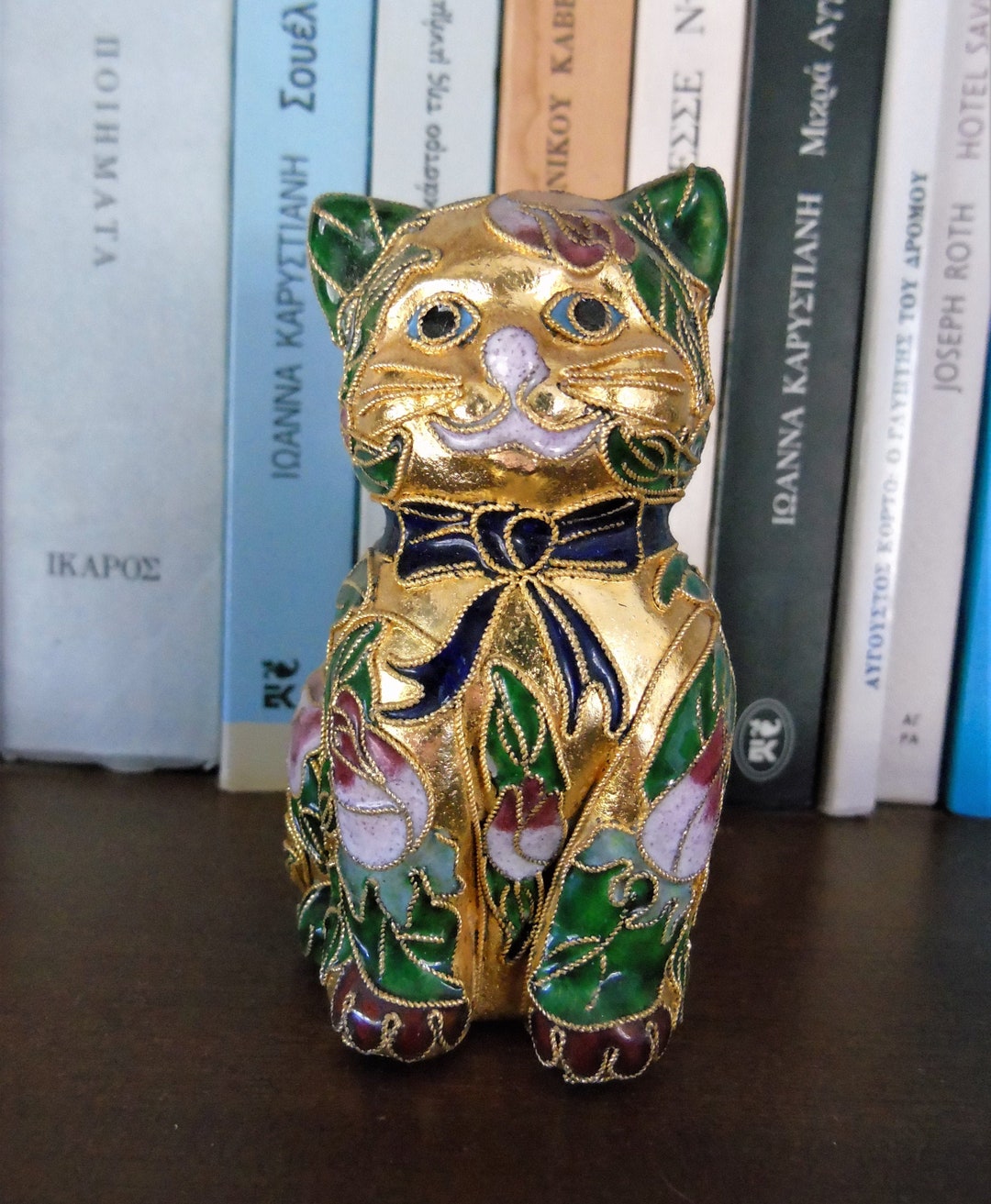 Vintage Cloisonne Cat Figurine, Kitten Miniature, Cat Lover Present ...