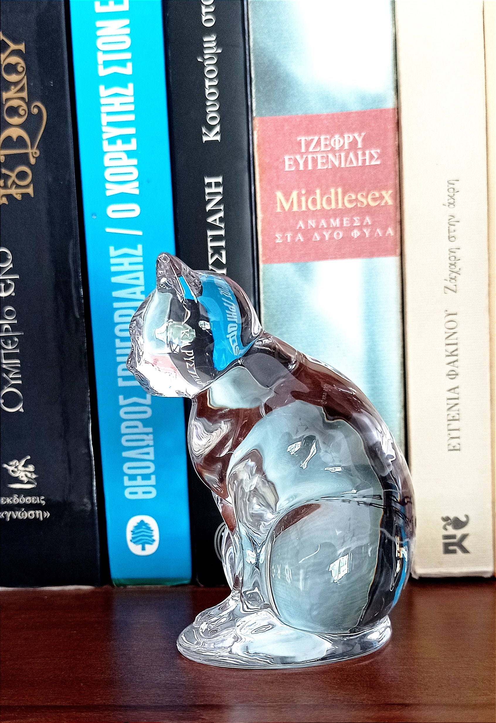 Clear Glass Vintage Cat Figurine, Cat Lovers Present, Collectible Cat ...