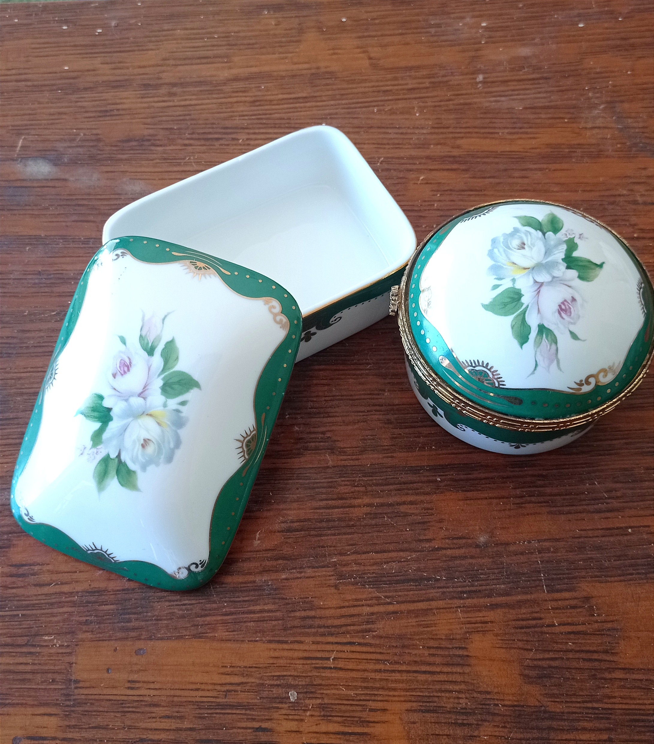 Vintage Porcelain Trinket Boxes With Romantic Roses Decoration, Jewelry ...