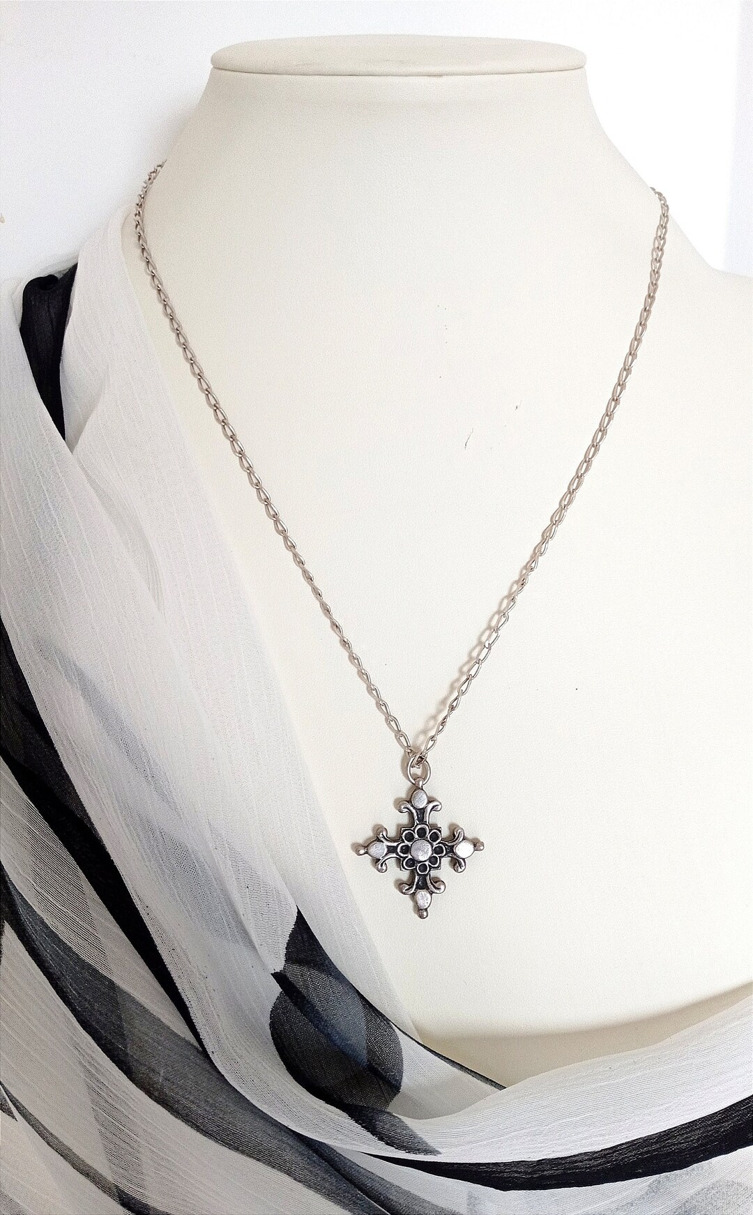 Vintage Silver Cross Pendant From the '70s, Statement Necklace, Heavy ...