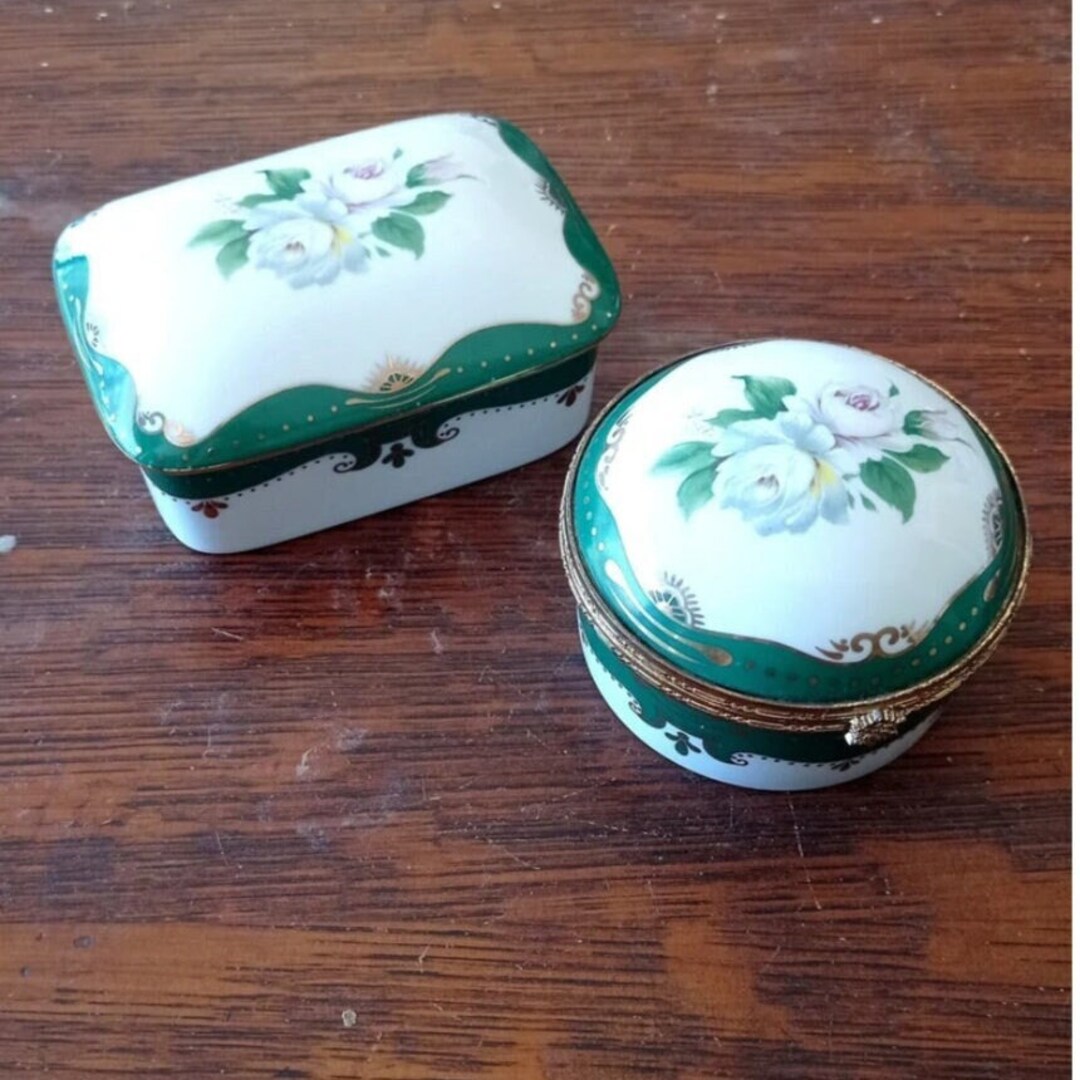 Vintage Porcelain Trinket Boxes With Romantic Roses Decoration, Jewelry ...
