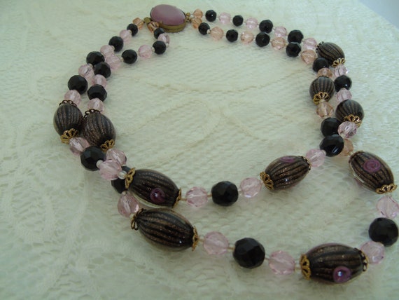 Vintage two strads Czech glass beads romantic handmad… - Gem