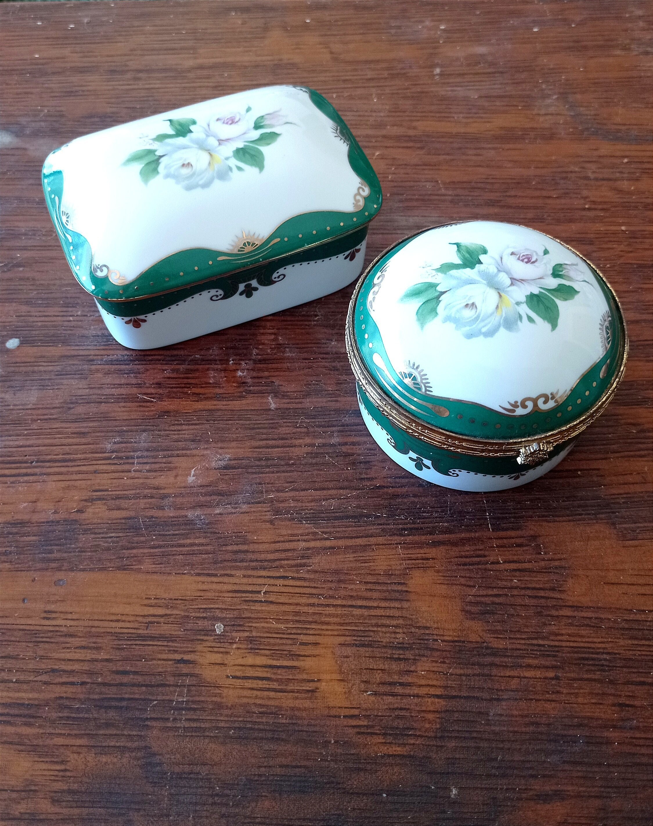 Vintage Porcelain Trinket Boxes With Romantic Roses Decoration, Jewelry ...