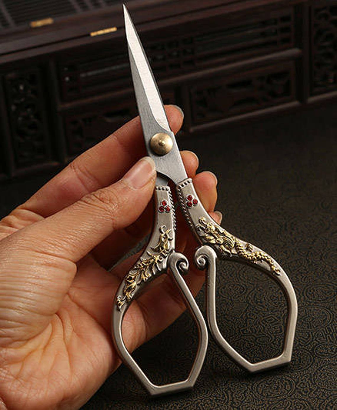 Fancy Scissors European Style Gothic Aesthetic Red Gemstone | Etsy