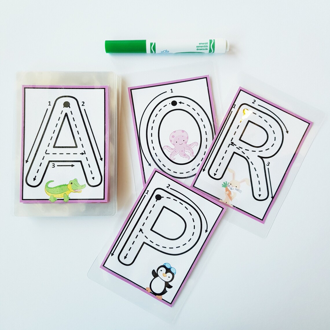 Multilingual Big Alphabet Tracing Printable Flashcards. ABC Handwriting ...