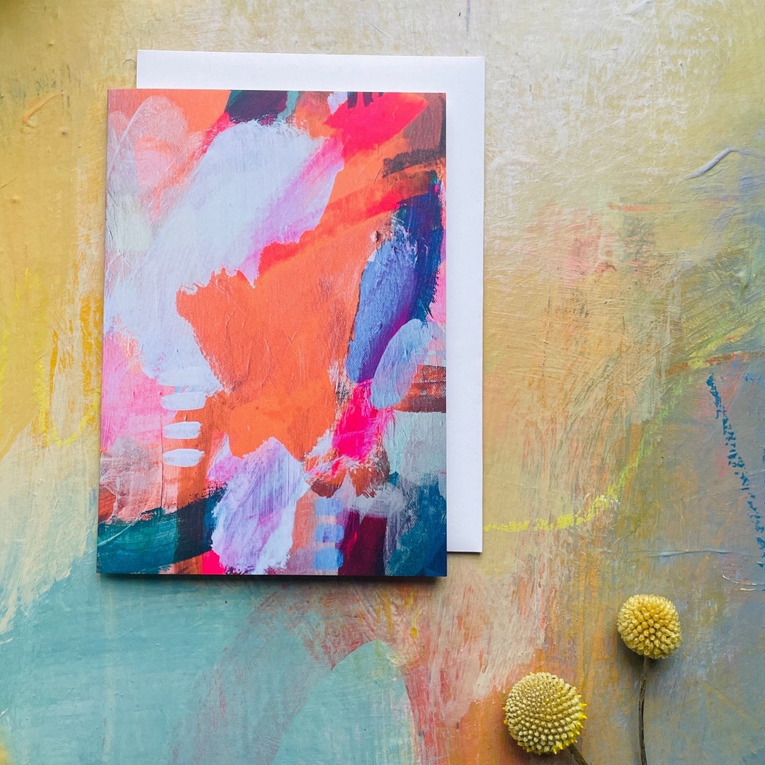 Orange Abstract Art Card, Contemporary Design Note Card, Card for All ...