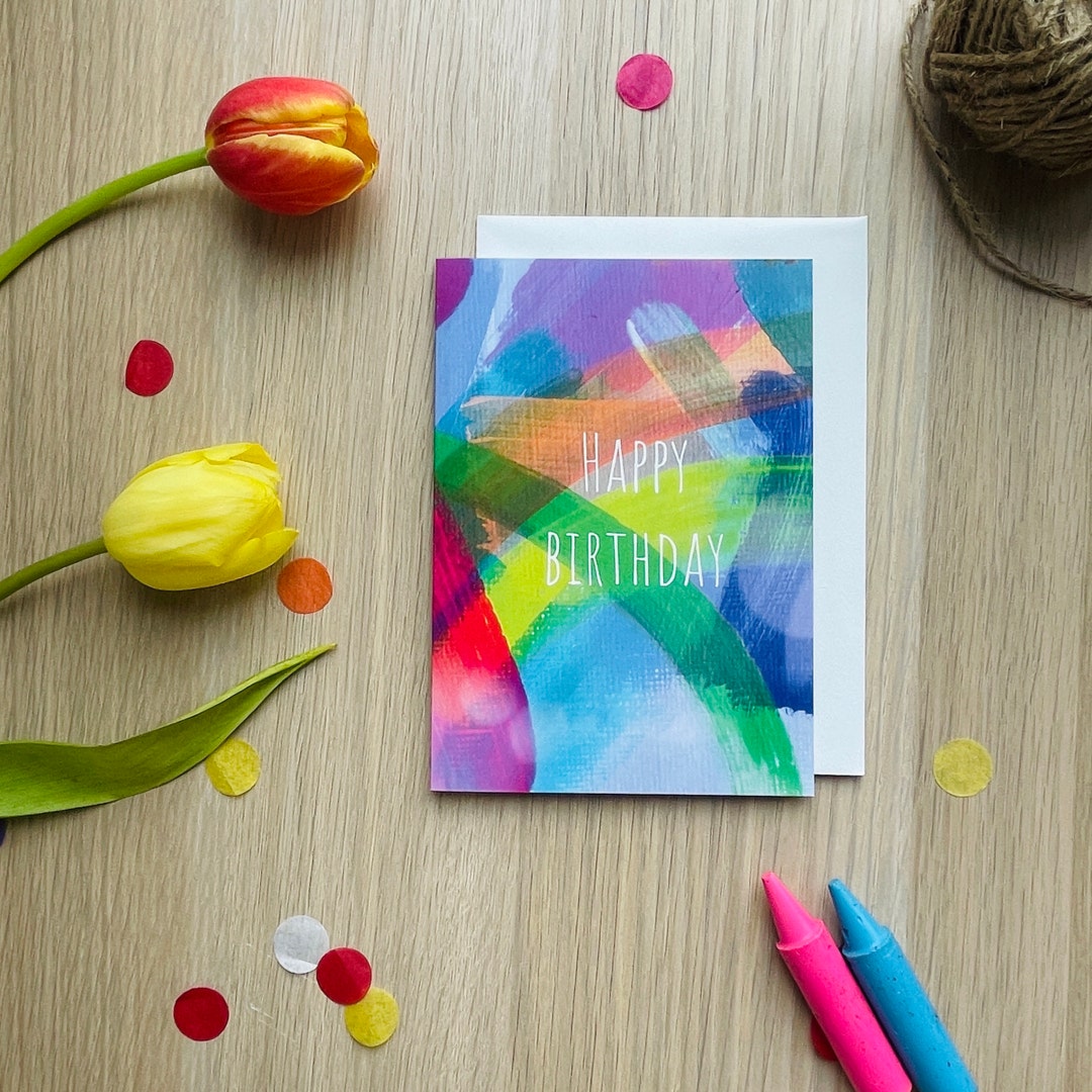 Colourful Happy Birthday Card in Abstract Design, Greeting Card by ...