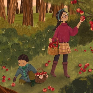 Autumn Apple Picking Art Print Fall Children Festive | Etsy