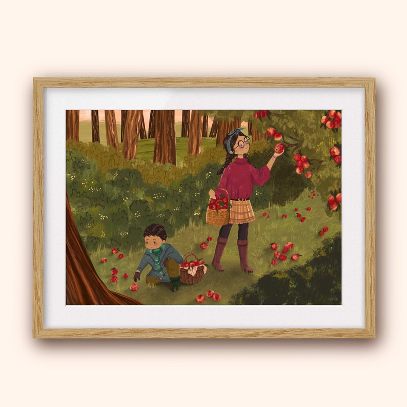 Autumn Apple Picking - Art Print - Fall - Children - Festive - Etsy