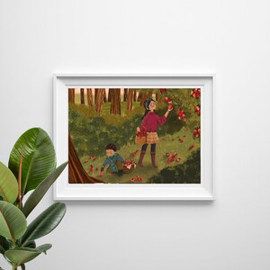 Autumn Apple Picking Art Print Fall Children Festive | Etsy
