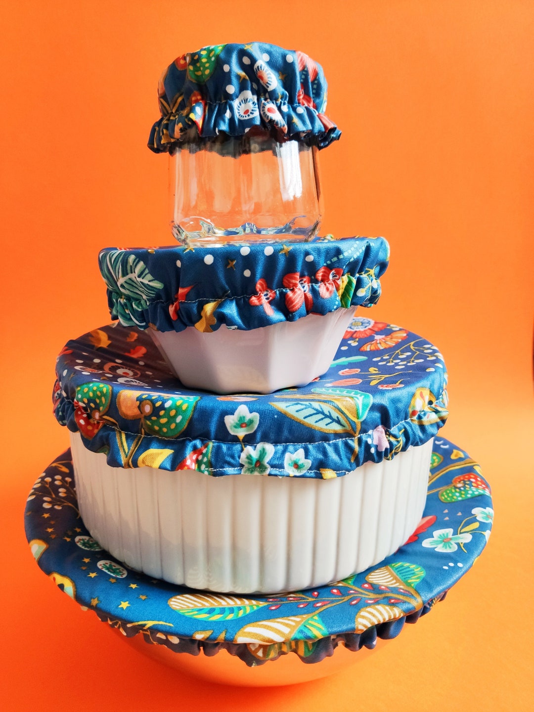 Reusable Food Caps With Blue Floral Pattern - Etsy