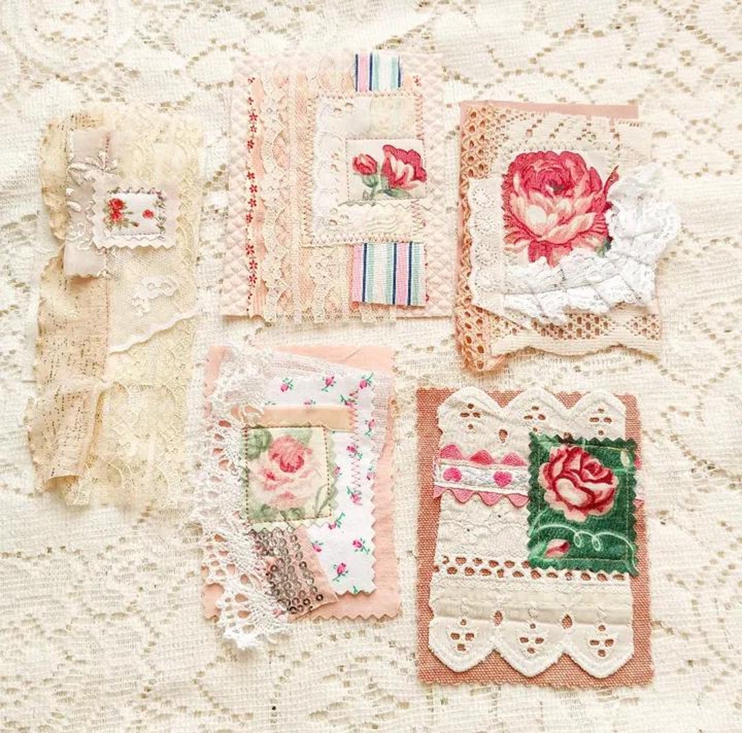 Lace and Fabric Collage Clusters -A/ Junk Journal/ Shabbychic / Floral ...