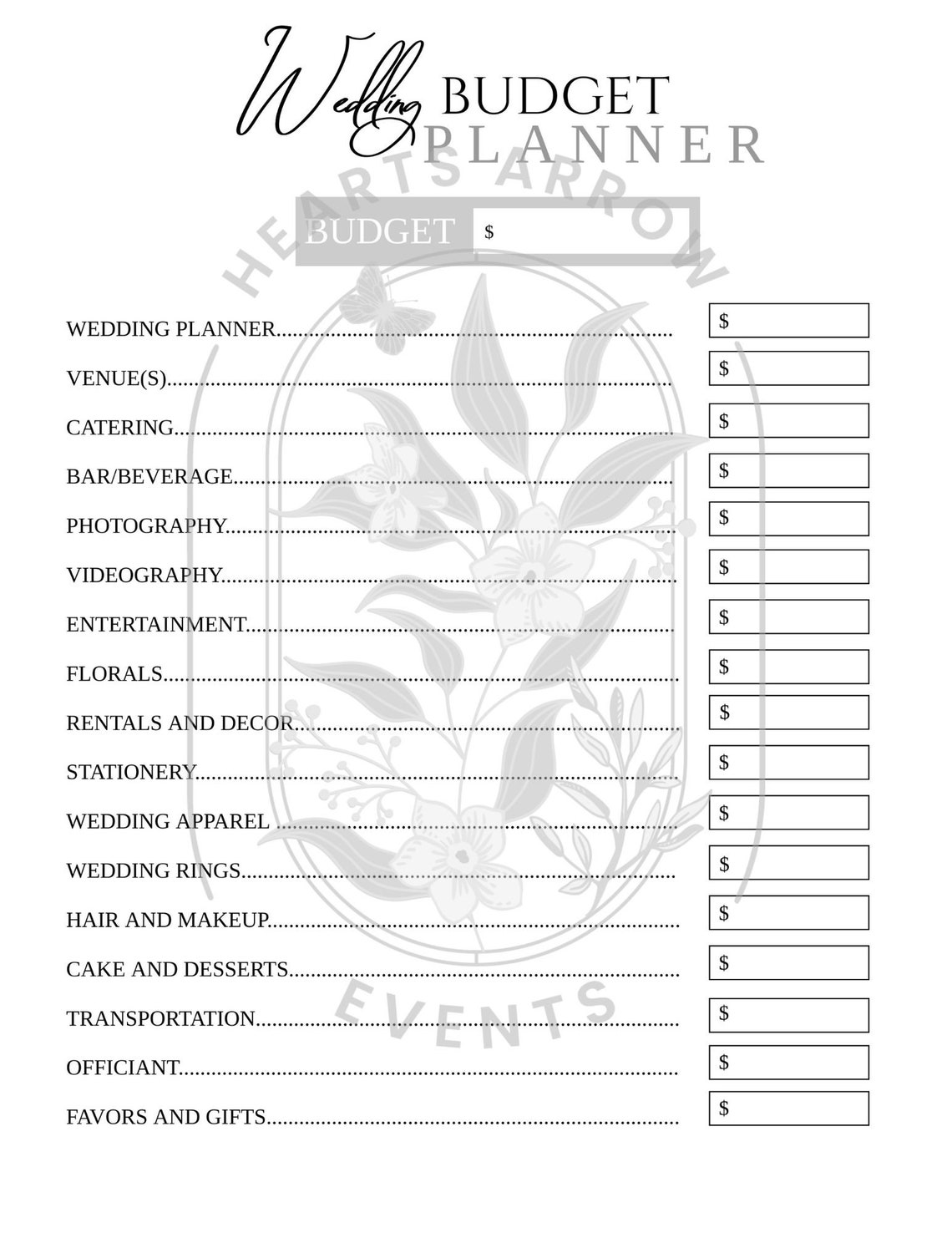 ELEMENTAL Wedding Budget Planner, Simple Editable Wedding Day Budget ...