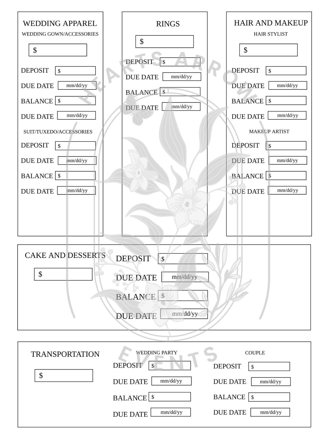 ELEMENTAL Wedding Budget Planner, Simple Editable Wedding Day Budget ...