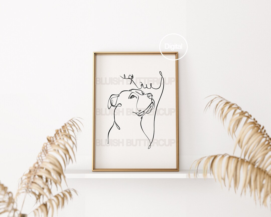 Pit Bull One Line Wall Art, Dog Lovers Gift, Minimalist Single Line ...