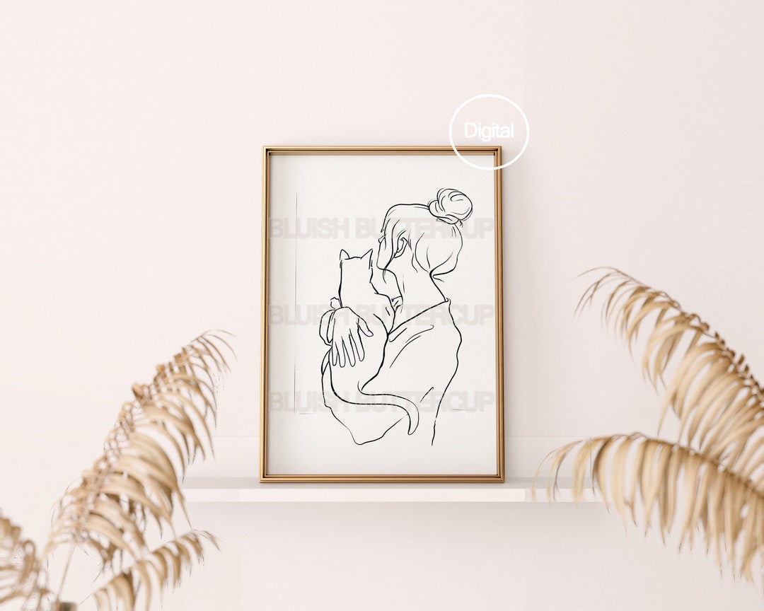 Cat Girl Outline Wall Art Print, Printable Digital Download Black ...