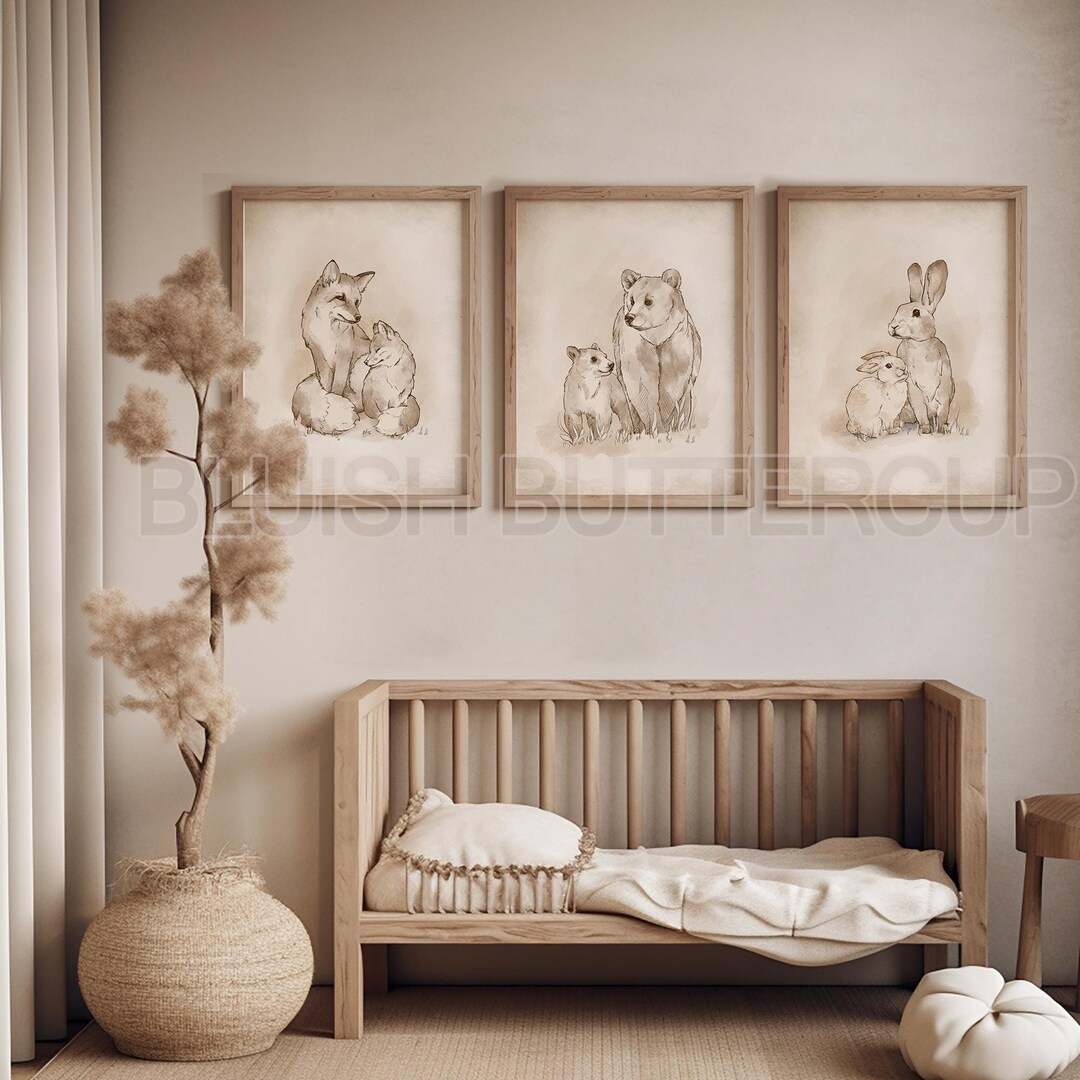 Vintage Style Nursery Three Piece Animal Wall Art, Triptych Whimsical ...