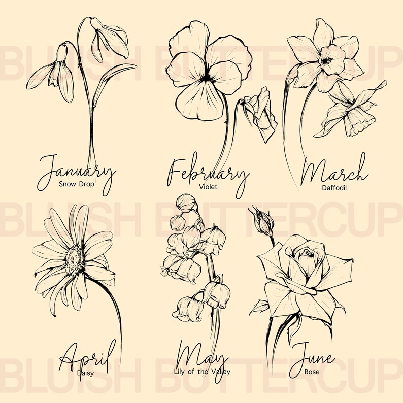 Personalize Couple Birth Month Flower Wall Art, Vintage Style ...